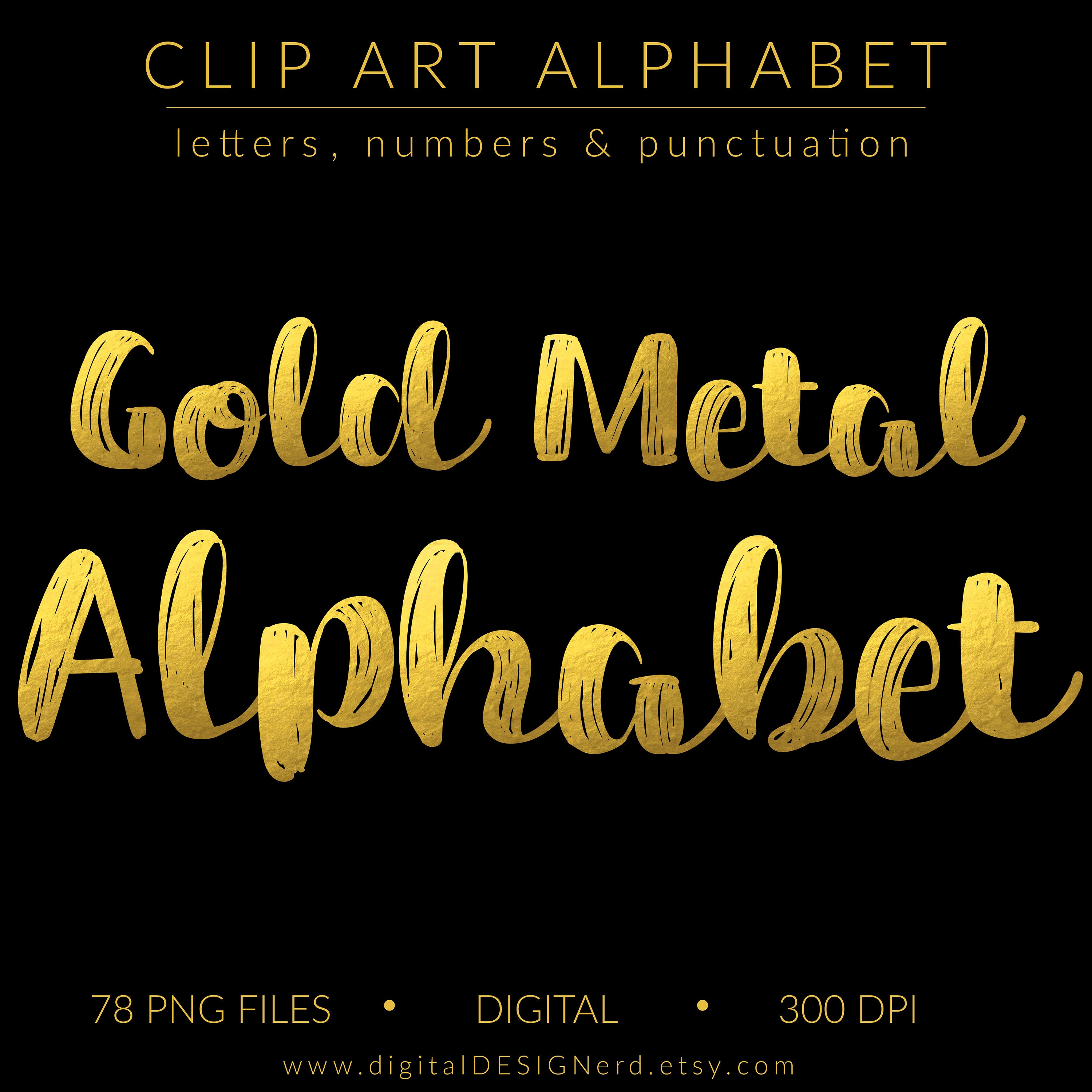 Bright Gold Foil Alphabet Clip Art Letters Numbers & | Etsy