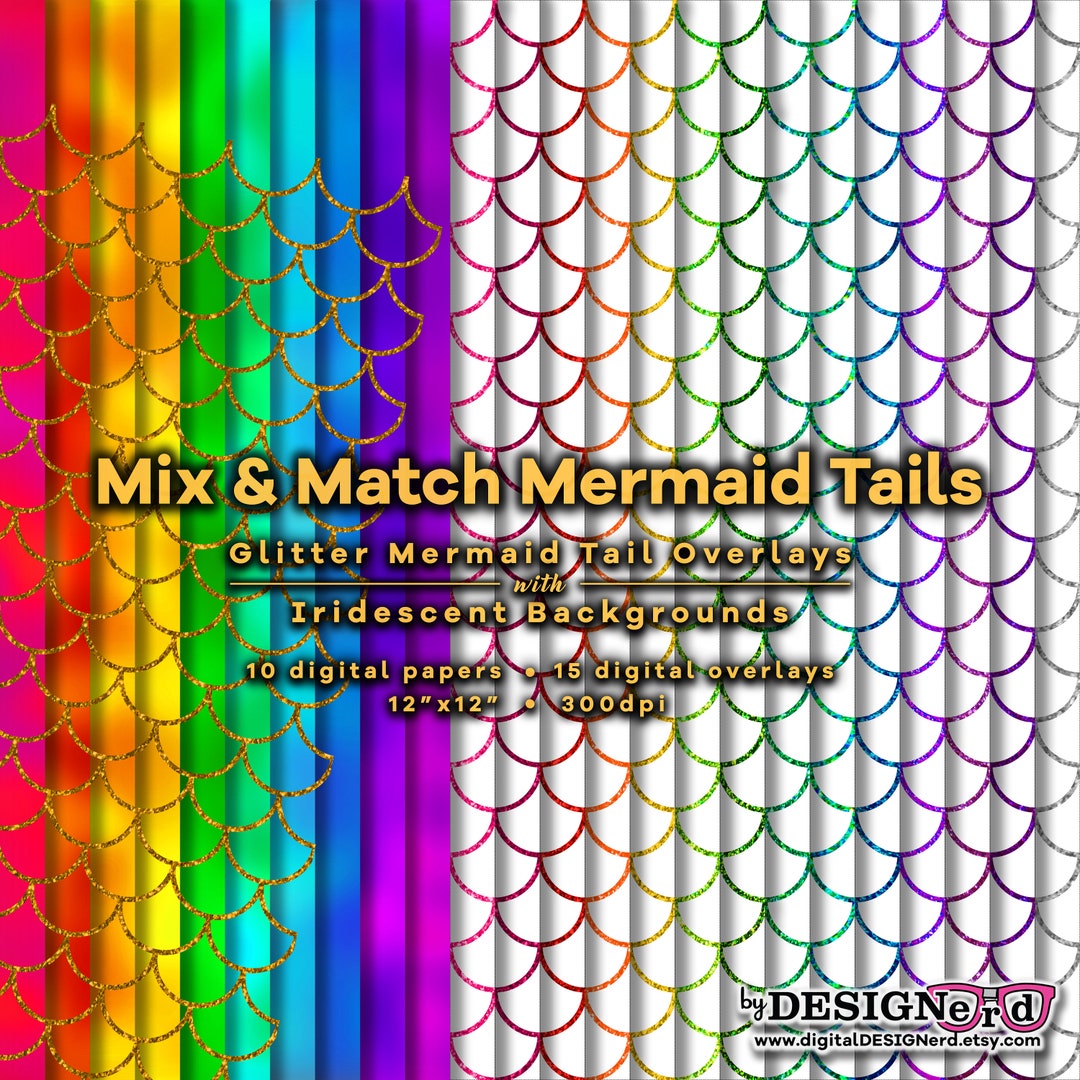 Glitter Mermaid Tail Overlays: Iridescent Digital Paper (digital ...