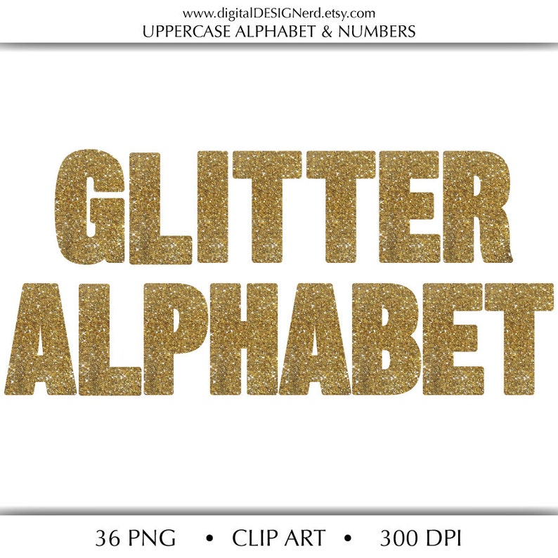Clip Art Letters & Numbers Gold Glitter Digital Alphabet and | Etsy