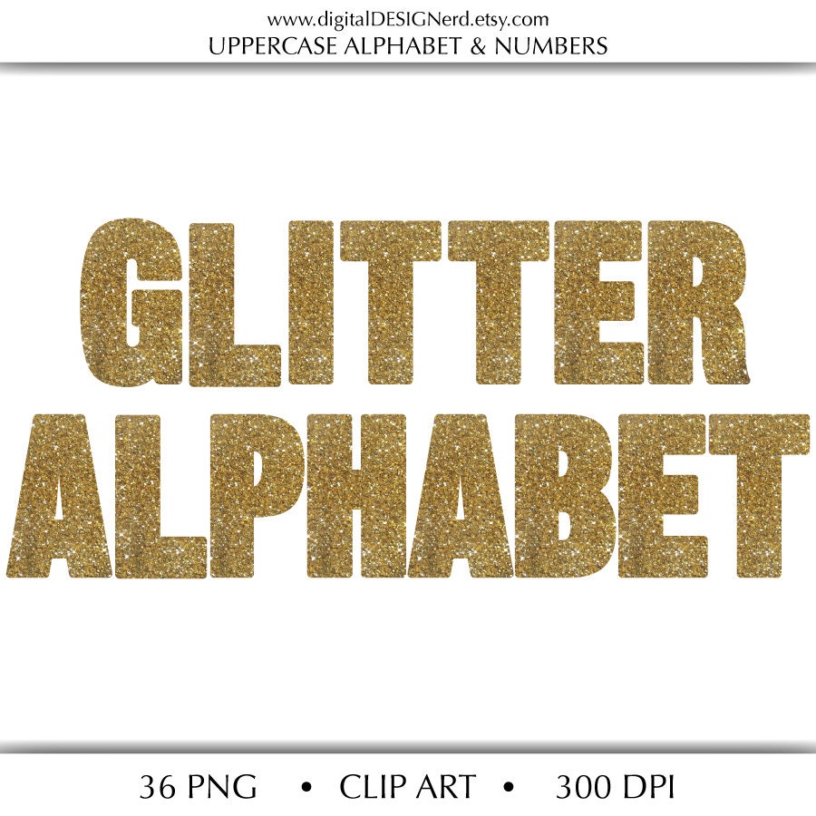 Clip Art Letters & Numbers Gold Glitter Digital Alphabet and | Etsy