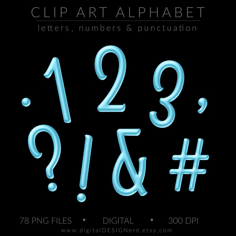 Light Blue Glitter Alphabet Clip Art: Metallic PNG (digital Download ...
