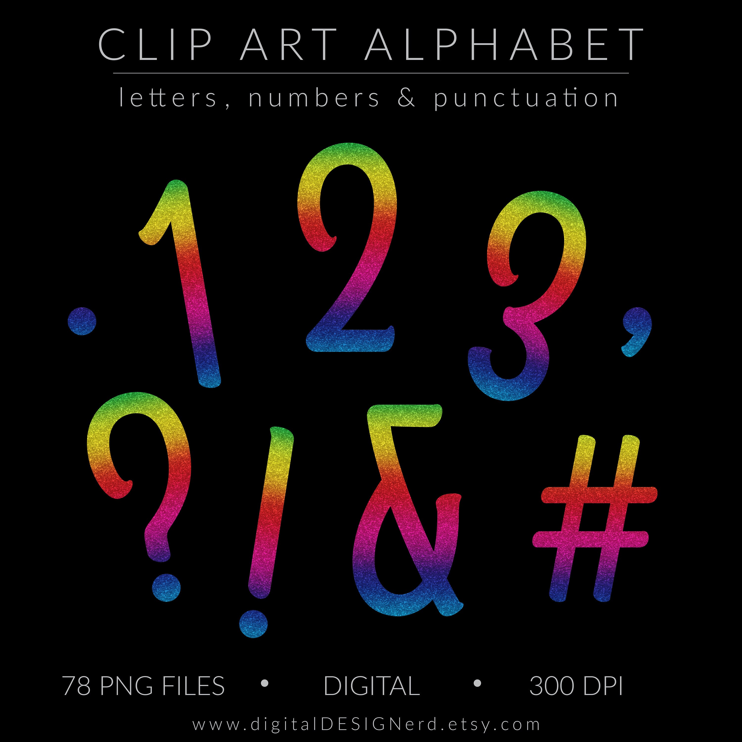 Rainbow Ombre Glitter Alphabet Clip Art Letters Numbers & | Etsy