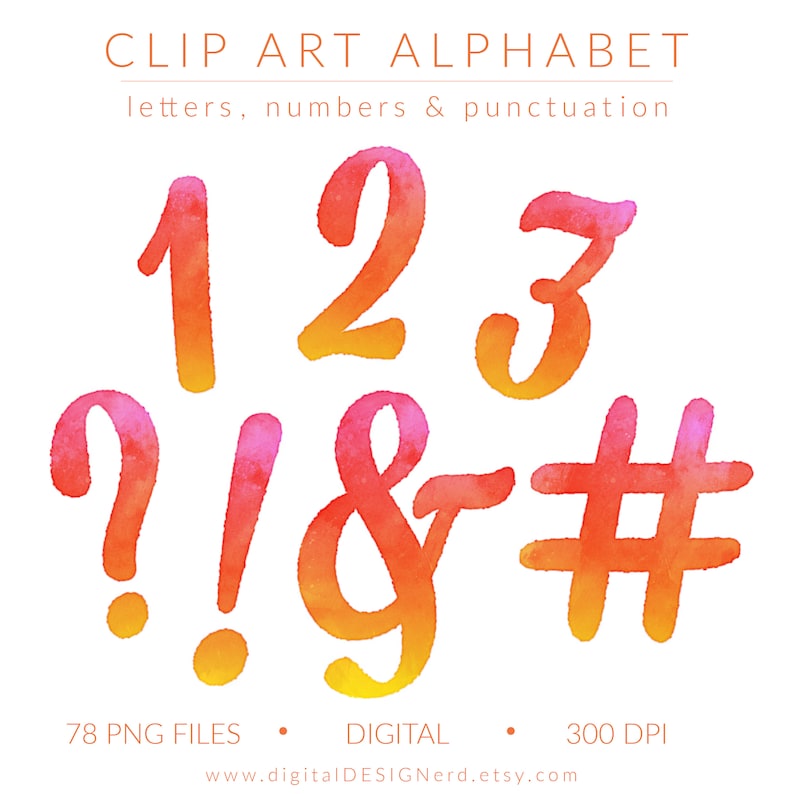 Clip Art Watercolor Alphabet Pink and Orange Ombre Sunset | Etsy