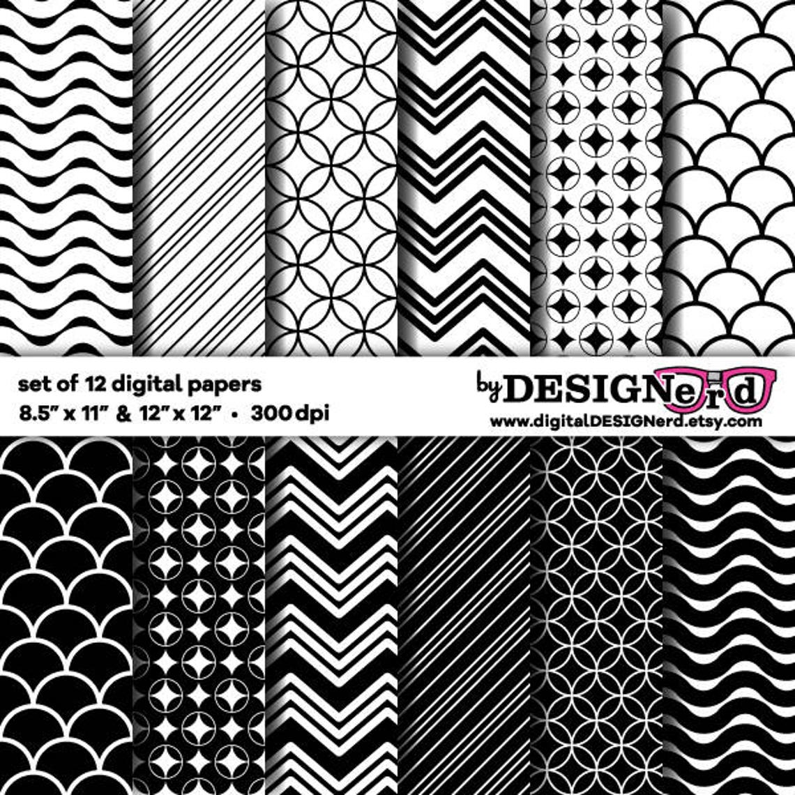 Digital Scrapbook Paper - Black & White Collection 3 (8.5x11 / 12x12 ...