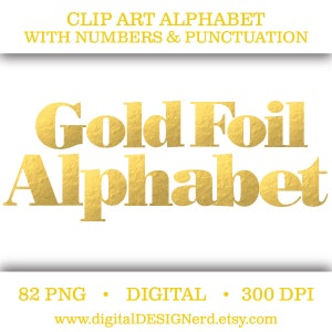 Clip Art Alphabet - Gold Foil Letters, Numbers & Punctuation (82 ...