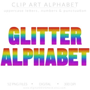 Bright Rainbow Ombre Glitter Alphabet | 52 PNG Digital Scrapbook Clip ...