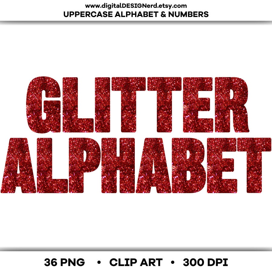 Clip Art Letters & Numbers, Red Glitter Digital Alphabet and Numbers ...