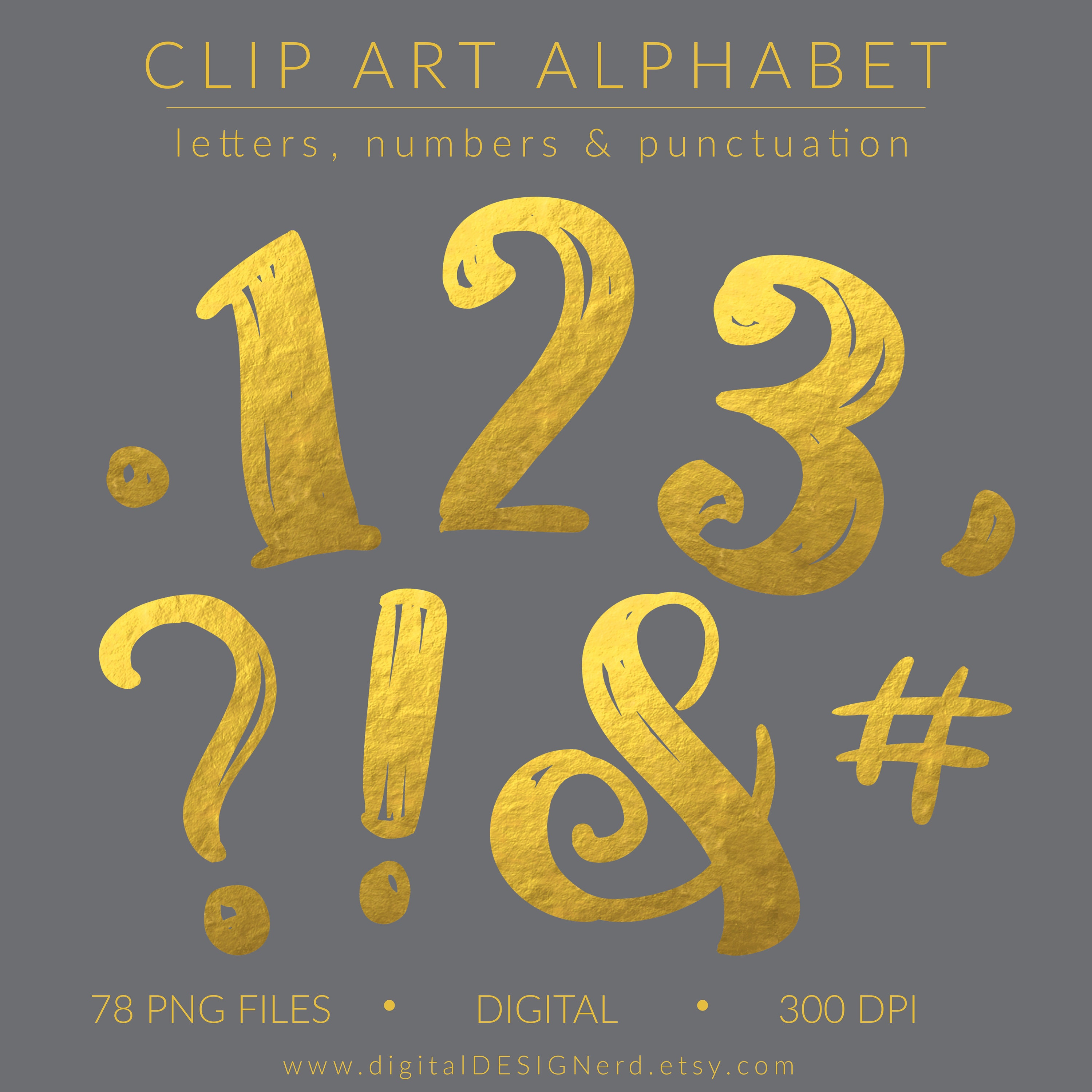 Bright Gold Foil Alphabet | Clip Art Letters, Numbers & Punctuation ...