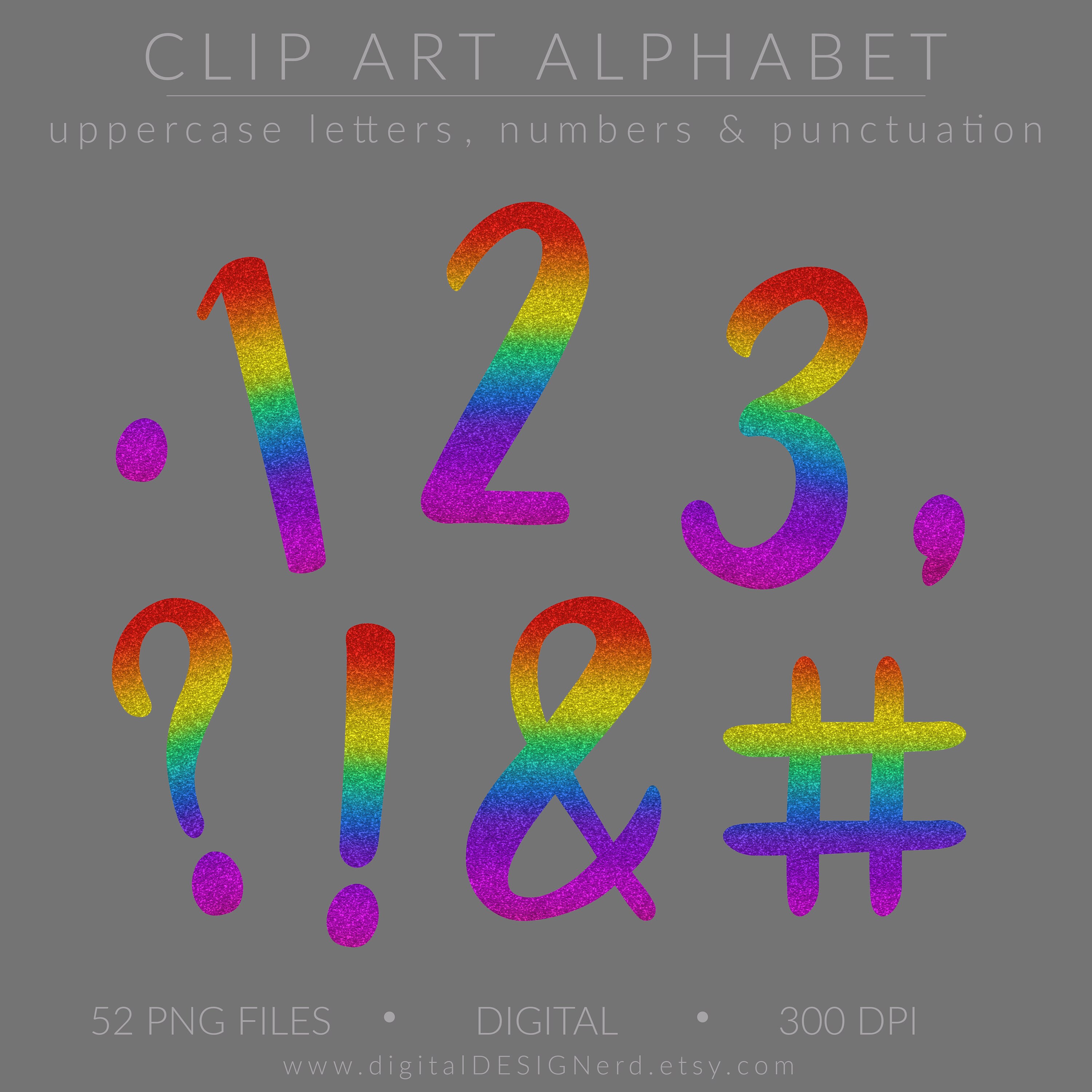 Vivid Rainbow Ombre Glitter Alphabet Clip Art Letters | Etsy