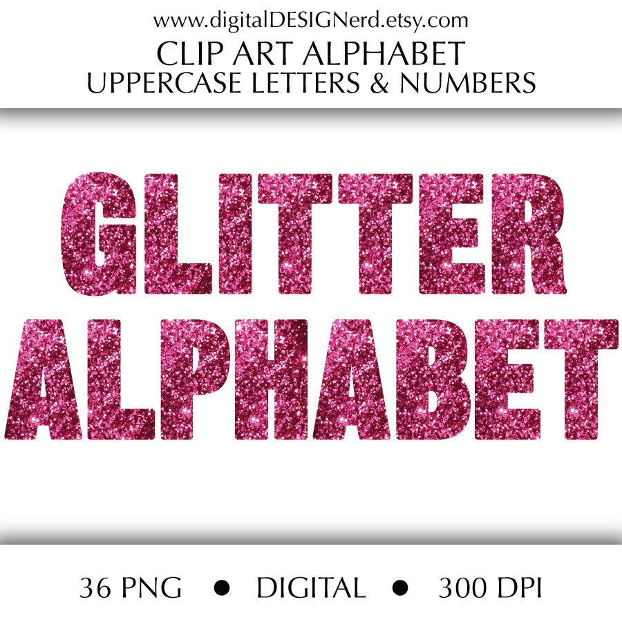 Clip Art Alphabet Pink Glitter Uppercase Letters & Numbers - Etsy