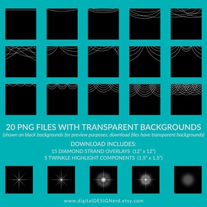 Diamond Gemstone Strand Overlays: Sparkle Starburst PNG Elements (12x12 ...