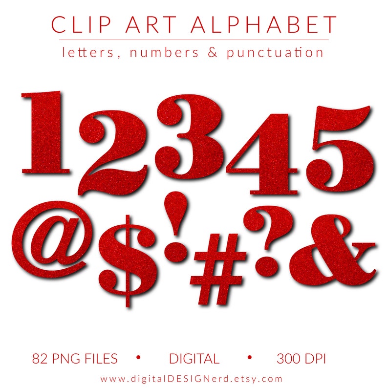 Ruby Red Glitter Alphabet Clip Art Letters Numbers & | Etsy