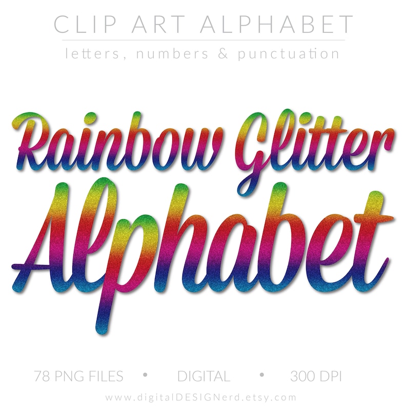 Rainbow Ombre Glitter Alphabet Clip Art Letters Numbers & - Etsy