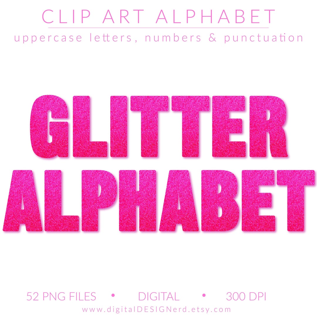 Clip Art Alphabet Hot Pink Glitter Letters Numbers & Punctuation 52 ...
