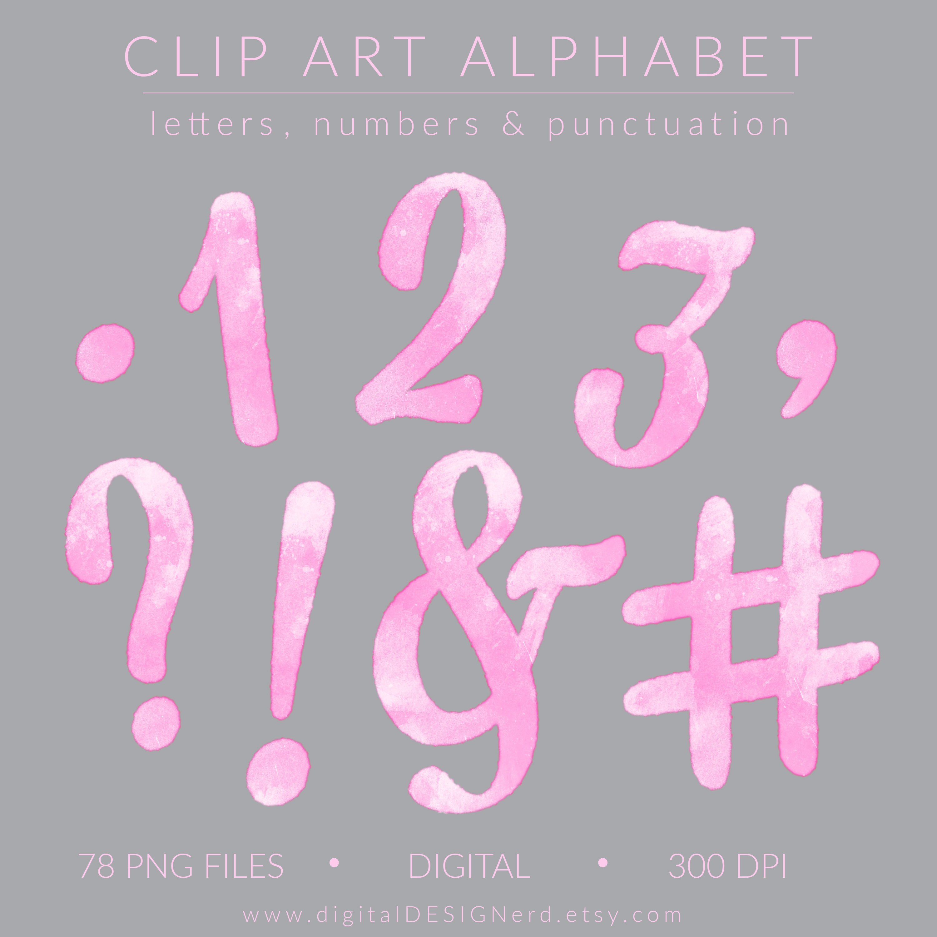 Light Pink Watercolor Alphabet Clip Art: PNG Letters, Numbers (digital ...