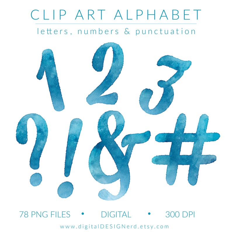 Clip Art Watercolor Alphabet Blue Letters Numbers & - Etsy