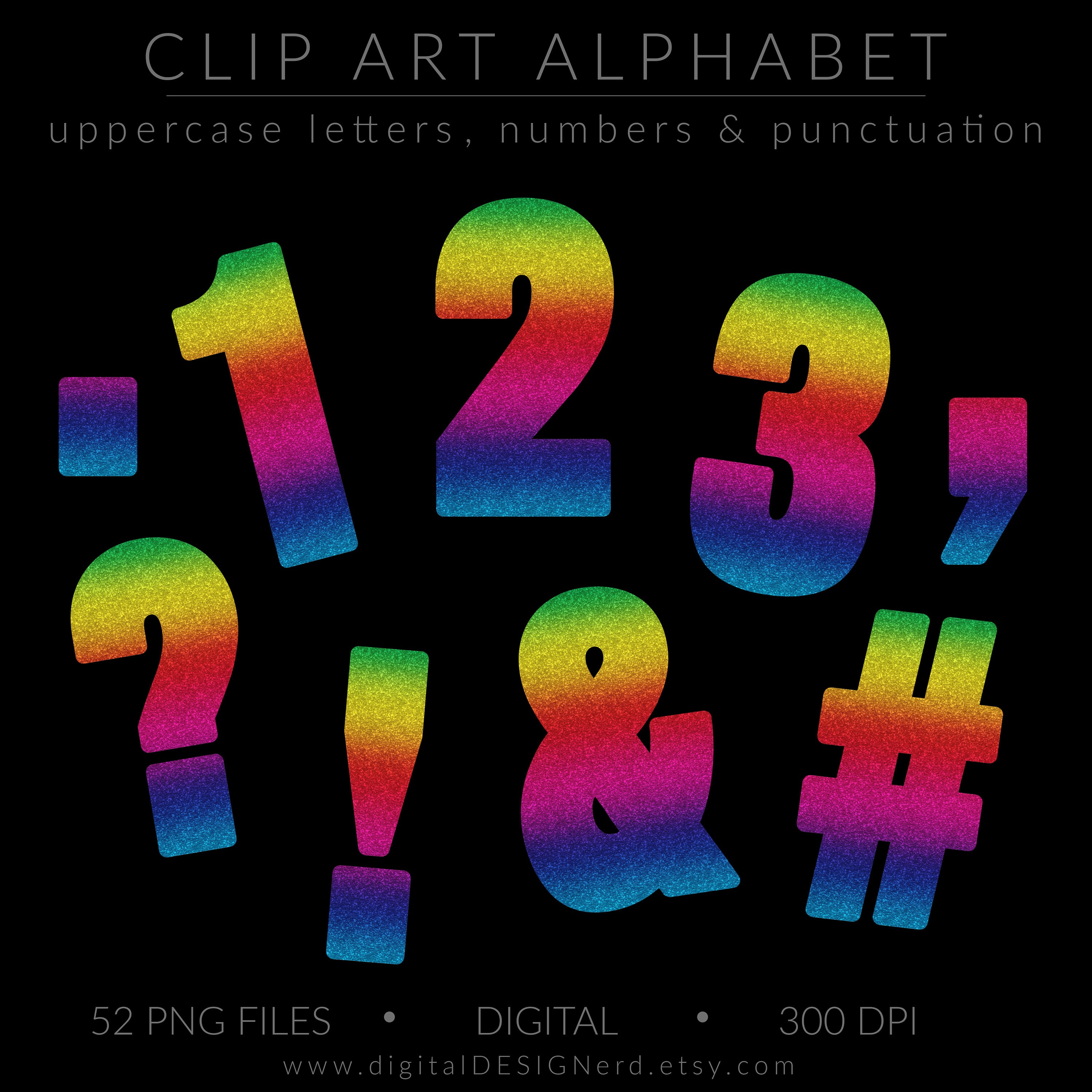 Rainbow Ombre Glitter Alphabet Clip Art Letters Numbers - Etsy