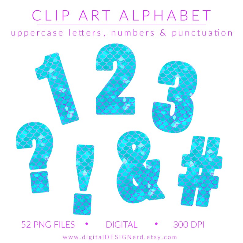 Clip Art Mermaid Scales Alphabet Bright Blue Iridescent - Etsy