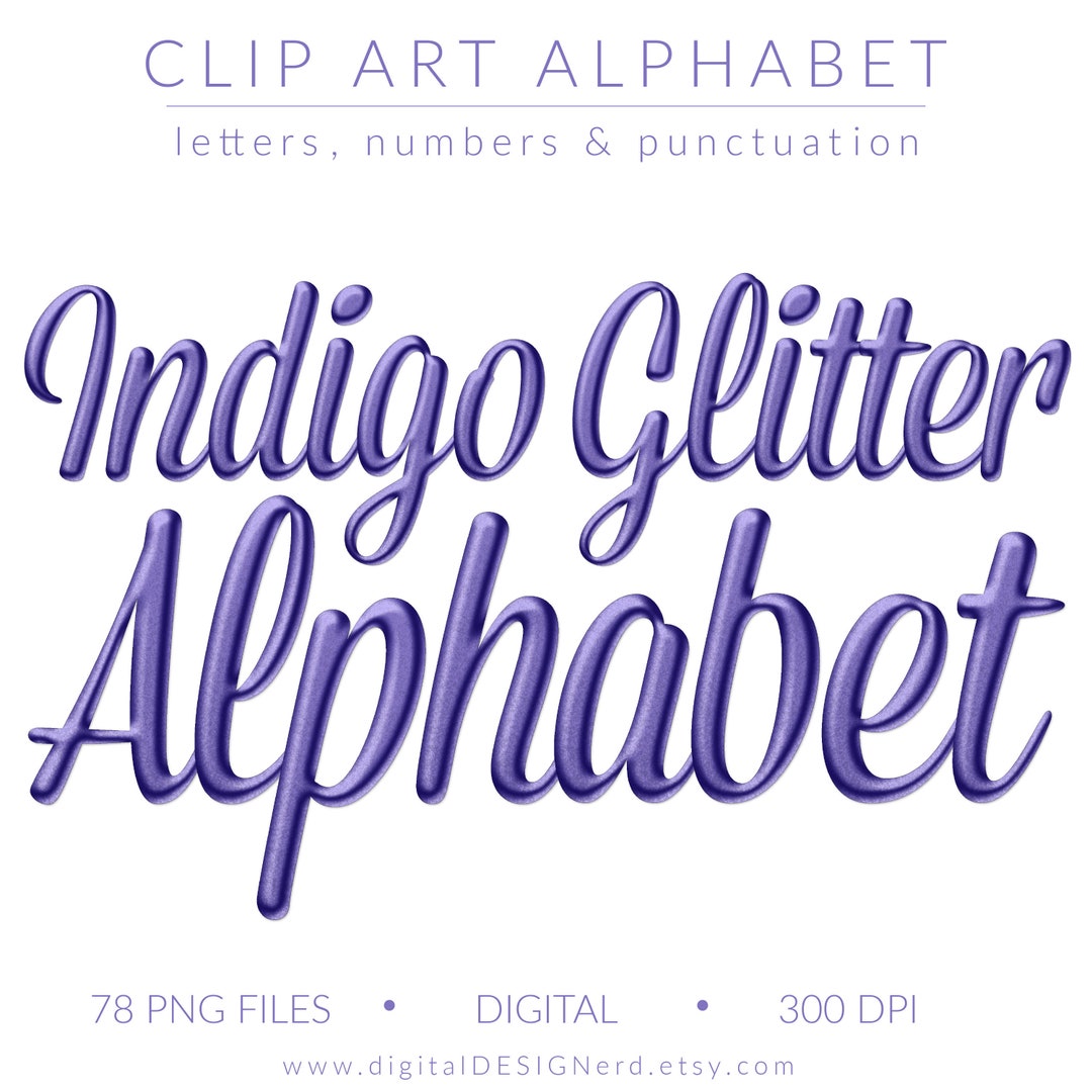 Indigo Glitter Alphabet Clip Art: Metallic Sparkle Letters (digital ...