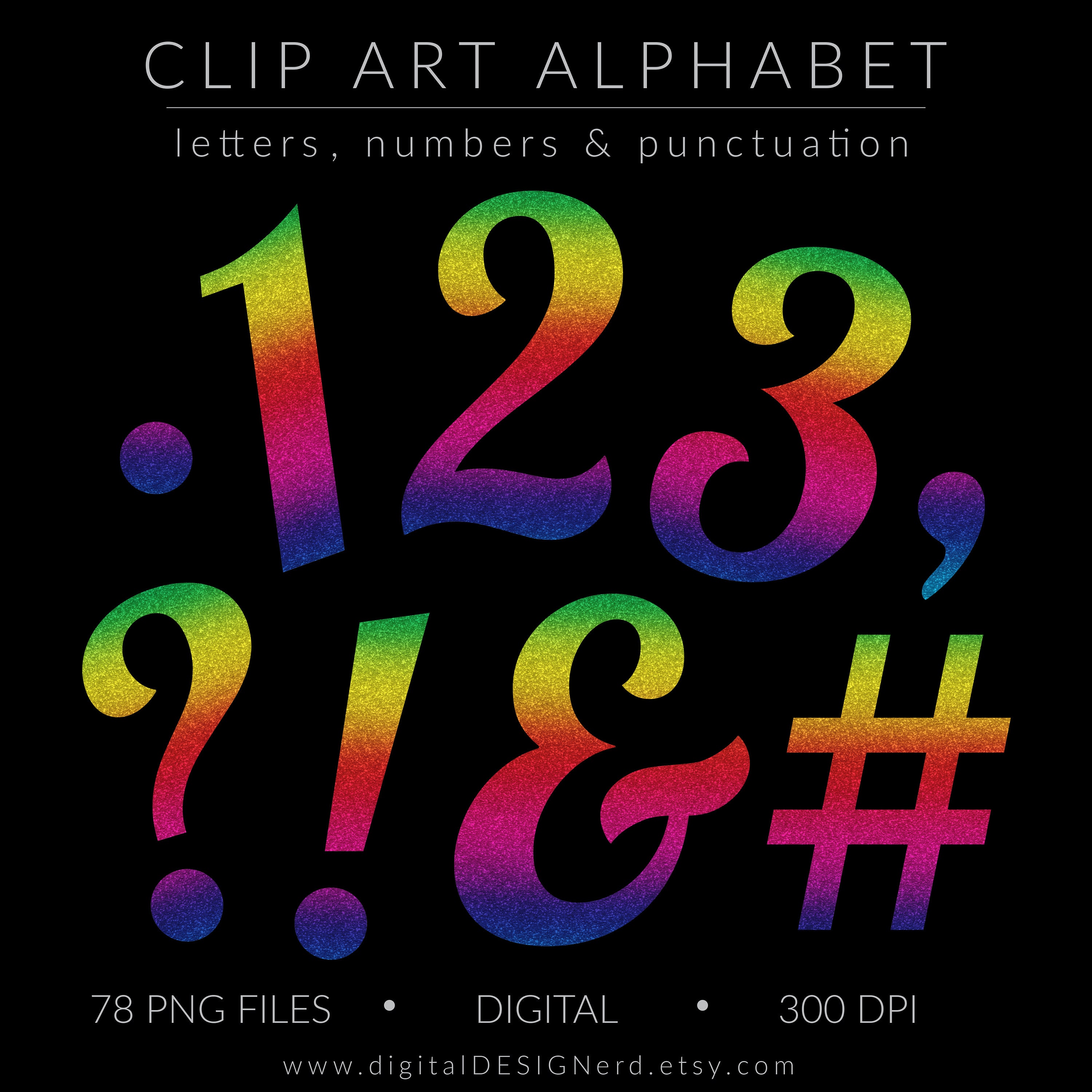 Rainbow Ombre Glitter Alphabet Clip Art Letters Numbers & - Etsy