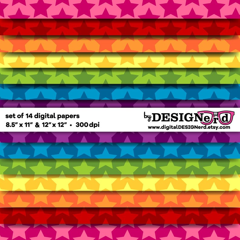 Digital Scrapbook Paper Rainbow Stars 8.5x11 / 12x12 Kids | Etsy