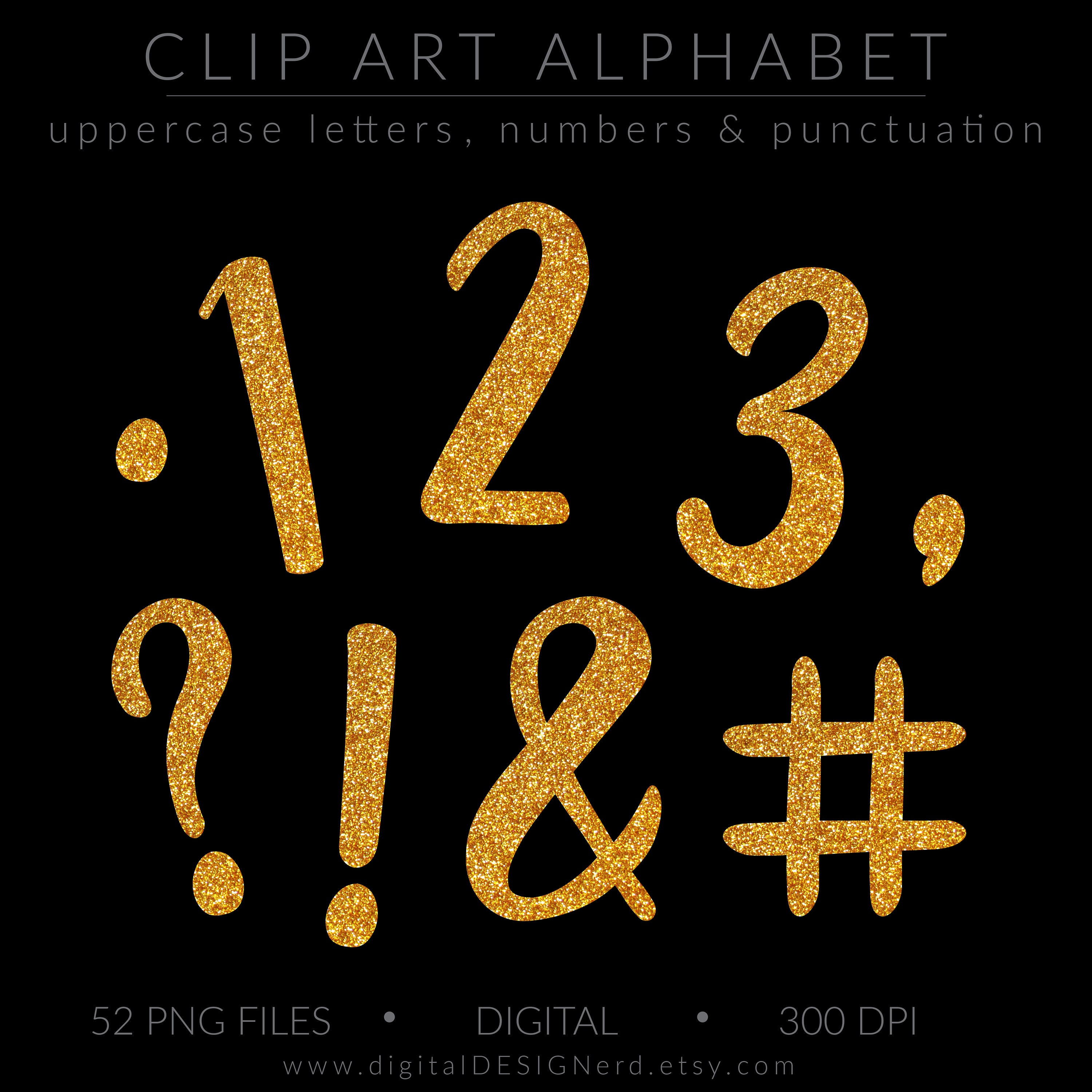 Bright Gold Glitter Alphabet | Clip Art Letters Numbers Punctuation ...