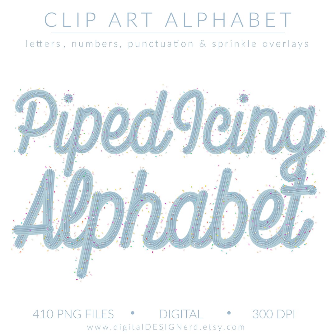 Light Blue Piped Icing Alphabet W Sprinkle Overlays 410 Etsy