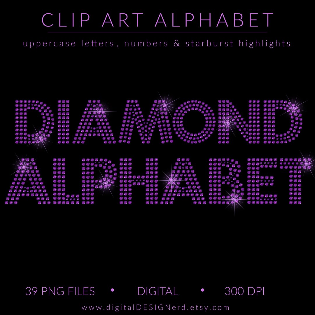 Amethyst Gemstone Alphabet Clip Art: Diamond Letters & Numbers (PNG ...