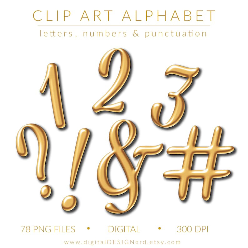 Clip Art Beveled Metal Alphabet Gold Metallic Letters - Etsy