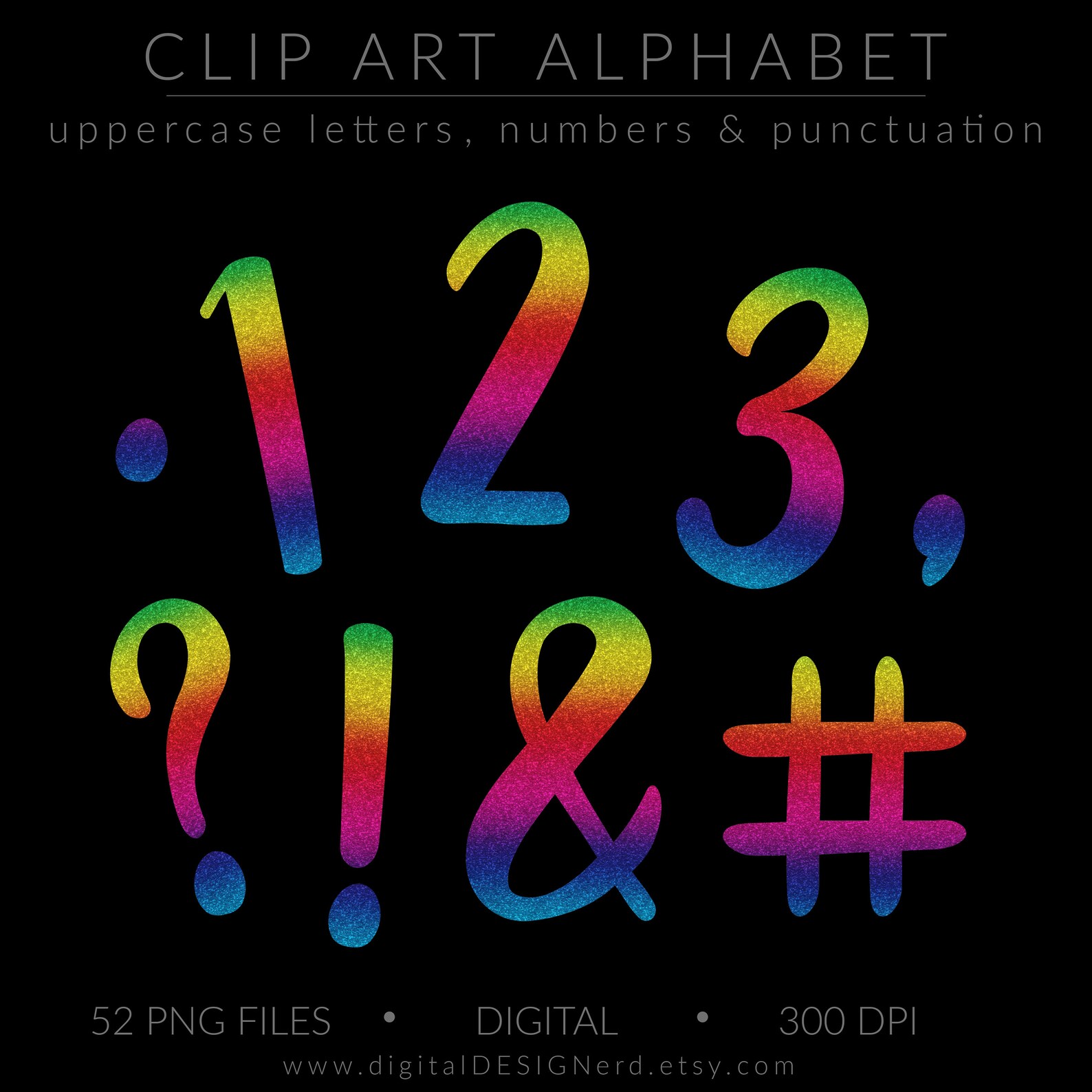 Rainbow Ombre Glitter Alphabet Clip Art Letters Numbers & - Etsy