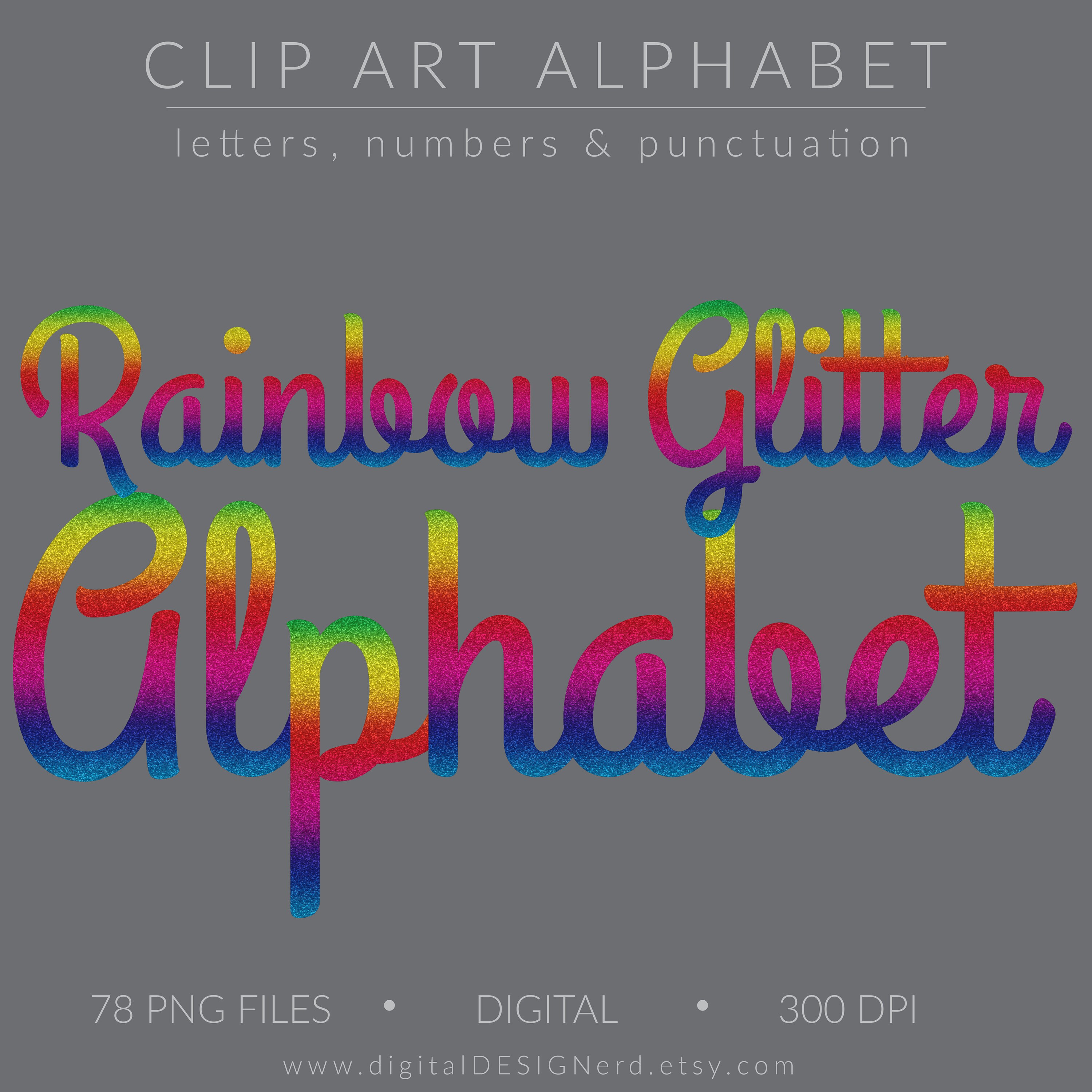 Rainbow Ombre Glitter Alphabet Clip Art Letters Numbers & | Etsy