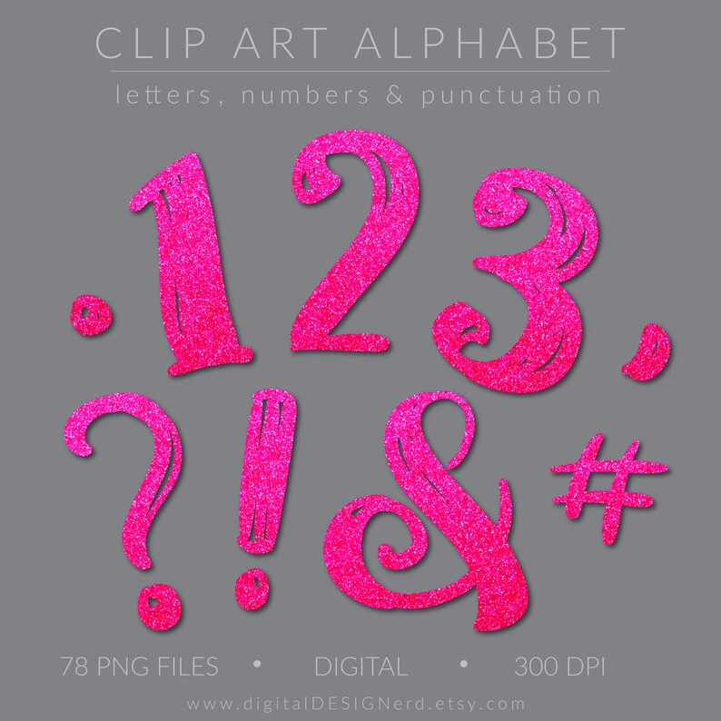 Hot Pink Glitter Alphabet Clip Art Letters Numbers & - Etsy