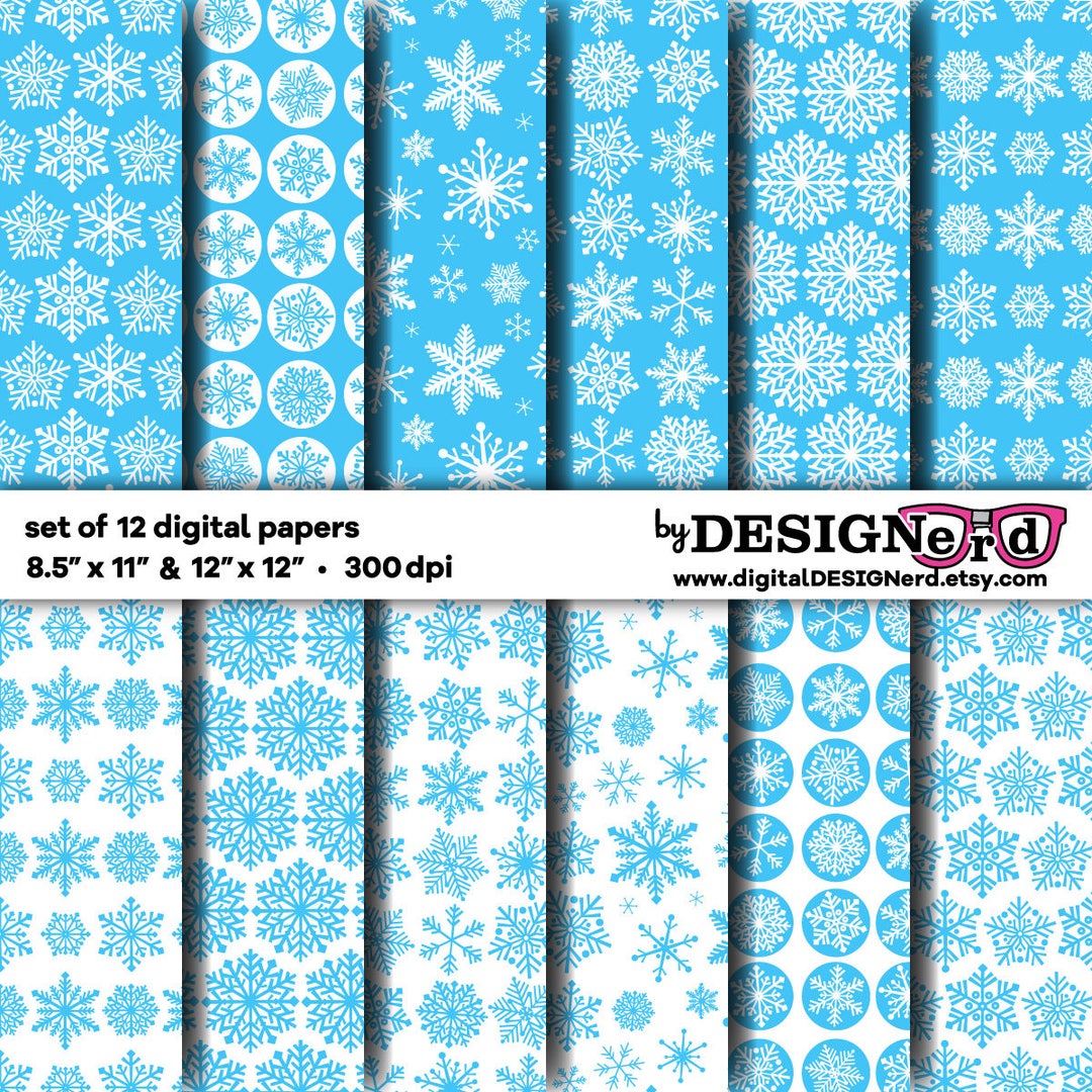 Digital Scrapbook Paper - Christmas / Winter - Bright Blue & White ...