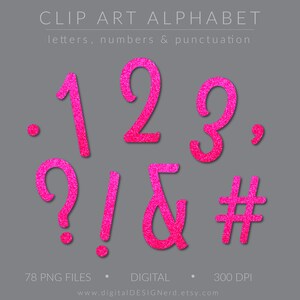 Clip Art Alphabet | Hot Pink Glitter Letters, Numbers & Punctuation ...