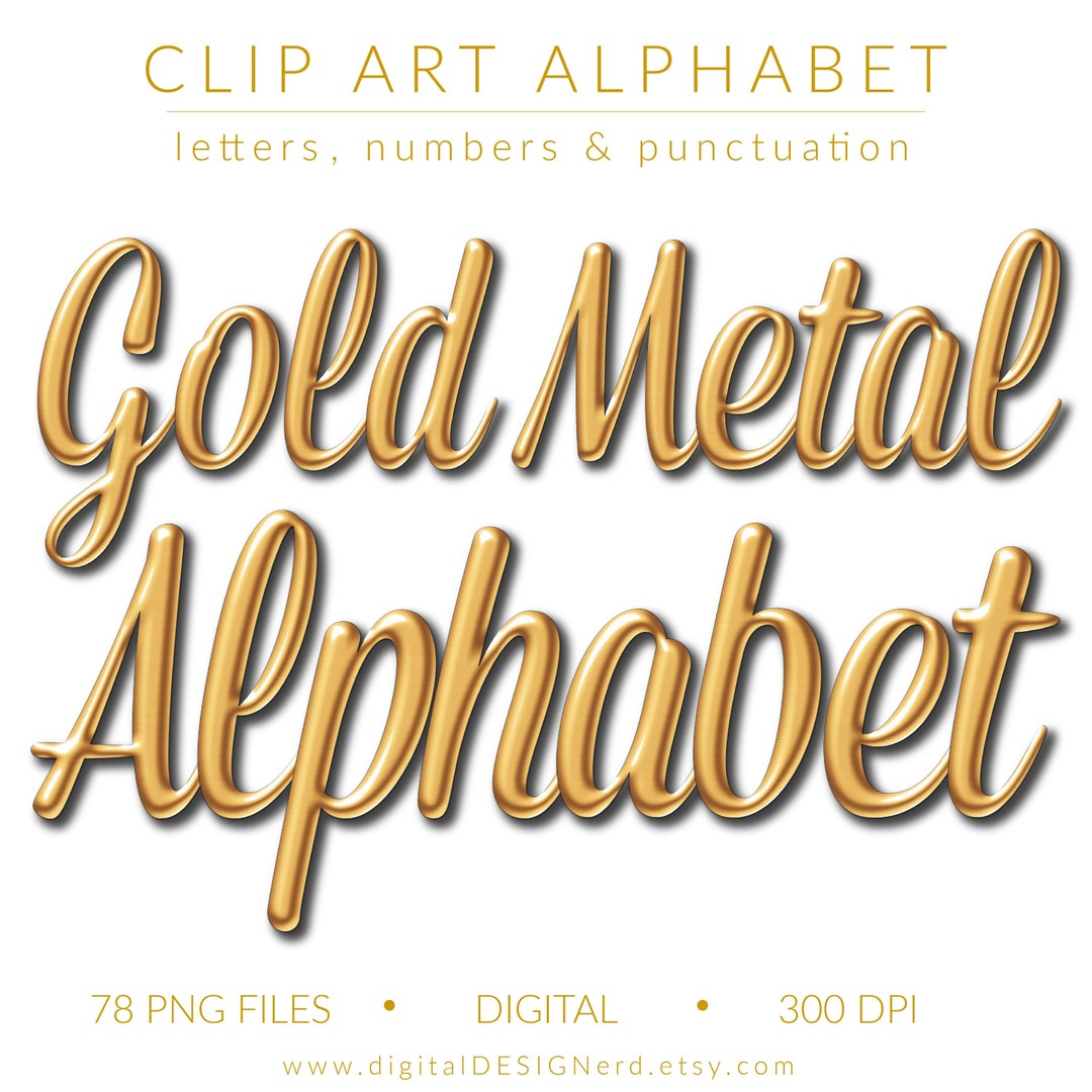 Clip Art Beveled Metal Alphabet | Gold Metallic Letters Numbers ...