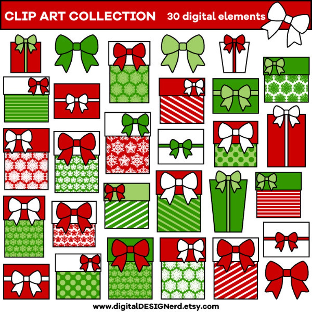 Clip Art - Red & Green Christmas Presents and Bows (30 Digital ...