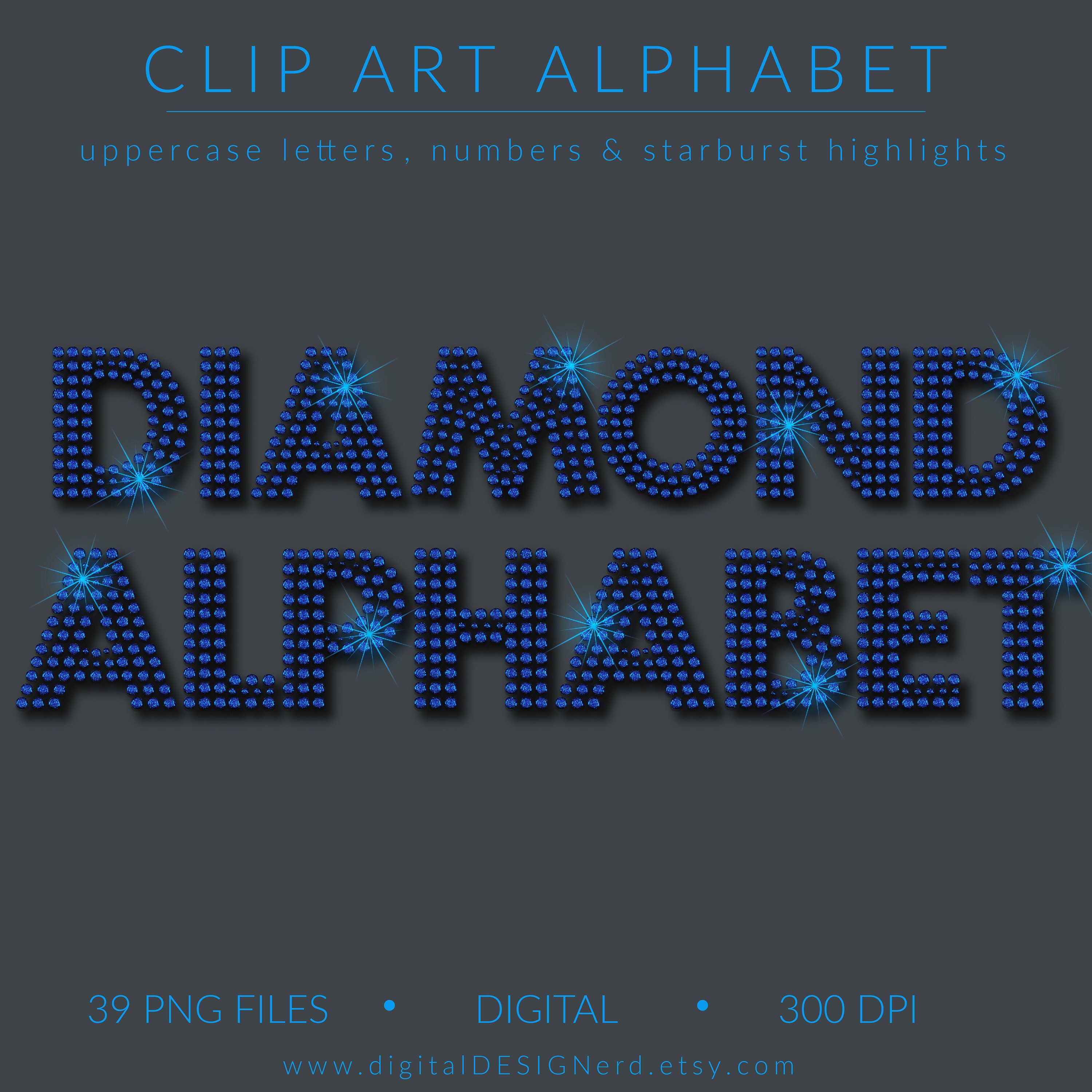 Dark Blue Sapphire Gemstone Alphabet Clip Art Letters | Etsy