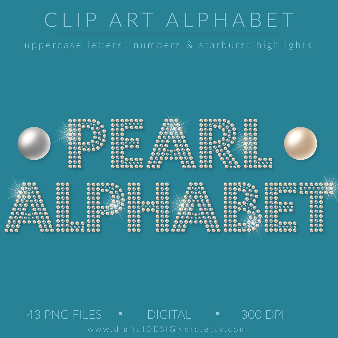 Ivory & Silver Pearl Alphabet | 43 PNG Digital Clip Art Scrapbook ...