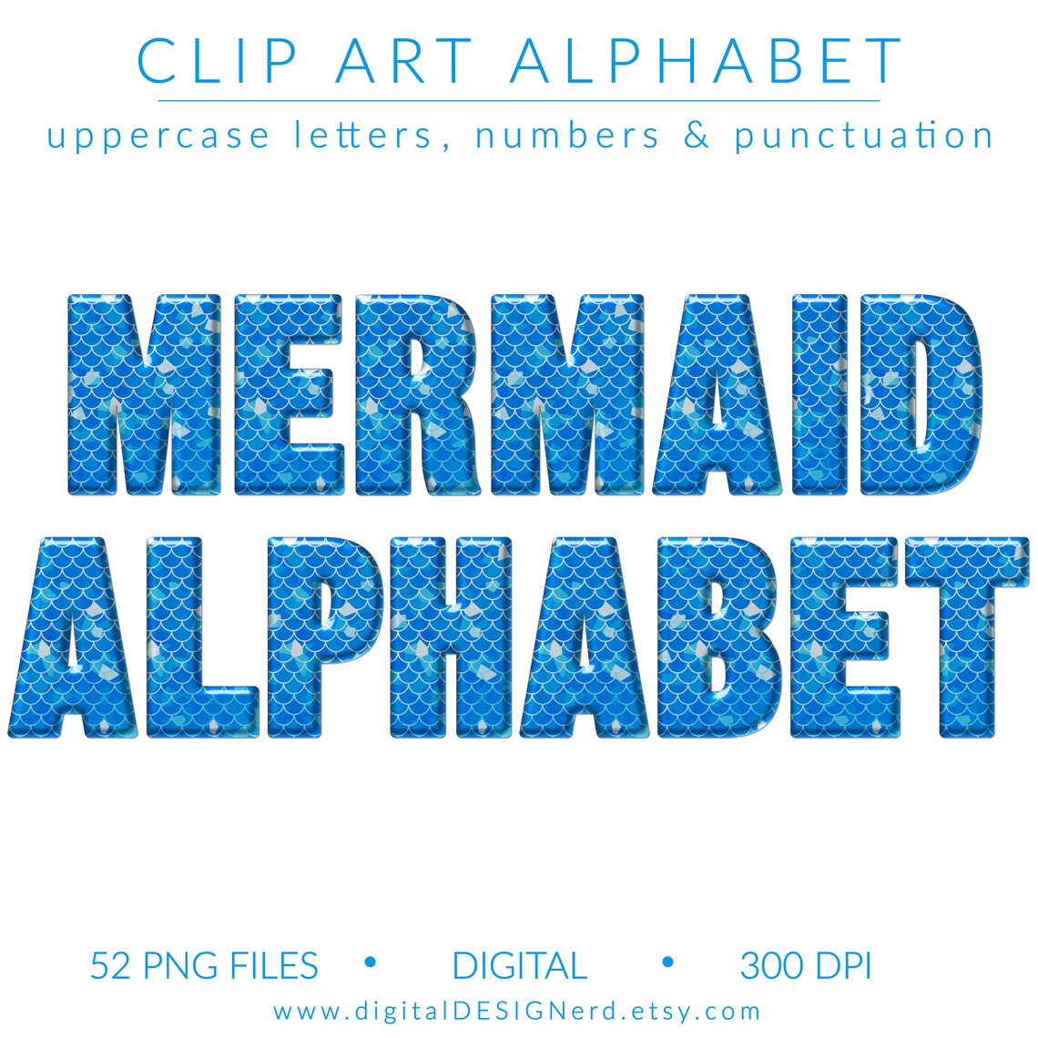 Blue Iridescent Mermaid Alphabet Clip Art Beveled Letters | Etsy