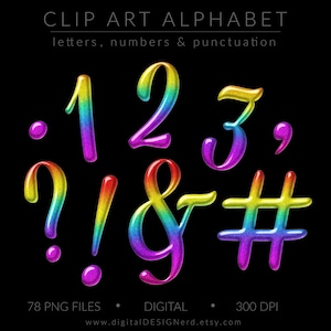 Bright Rainbow Ombre Metallic Sparkle Gel Alphabet | 78 Digital Clip ...