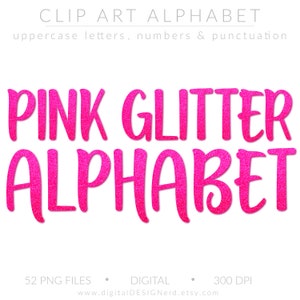 Clip Art Alphabet Hot Pink Glitter Letters Numbers & Punctuation 52 ...
