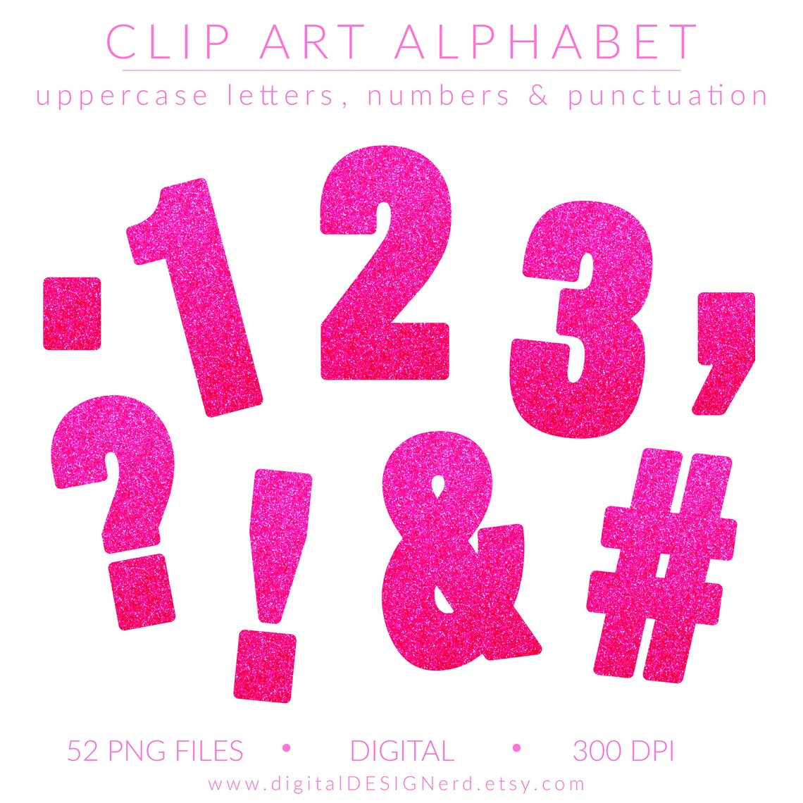 Clip Art Alphabet Hot Pink Glitter Letters Numbers & - Etsy