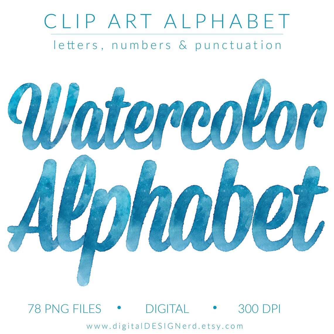 Clip Art Watercolor Alphabet Blue Letters Numbers & - Etsy