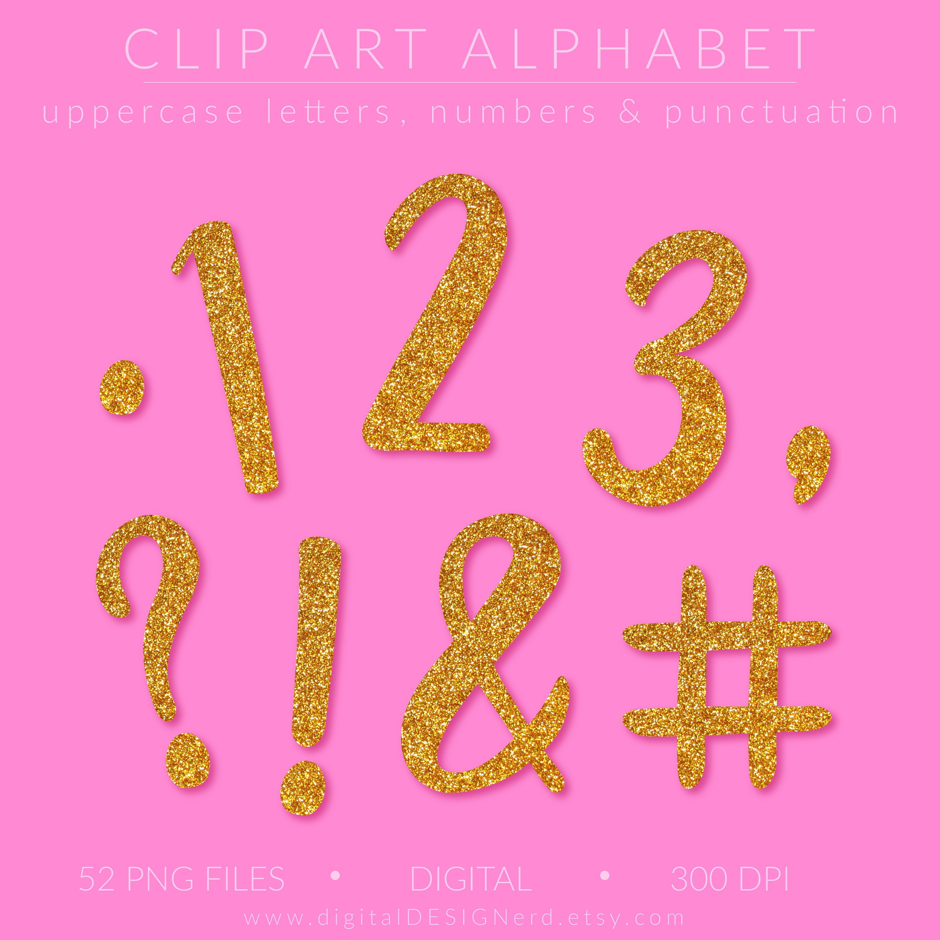 Bright Gold Glitter Alphabet Clip Art Letters Numbers - Etsy