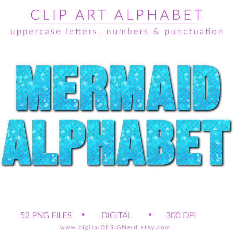 Clip Art Mermaid Scales Alphabet Bright Blue Iridescent - Etsy