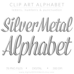 Silver Metal Alphabet Clip Art: Beveled Letters, Numbers, Punctuation ...