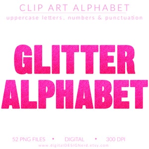 Clip Art Alphabet Hot Pink Glitter Letters Numbers & Punctuation 52 ...