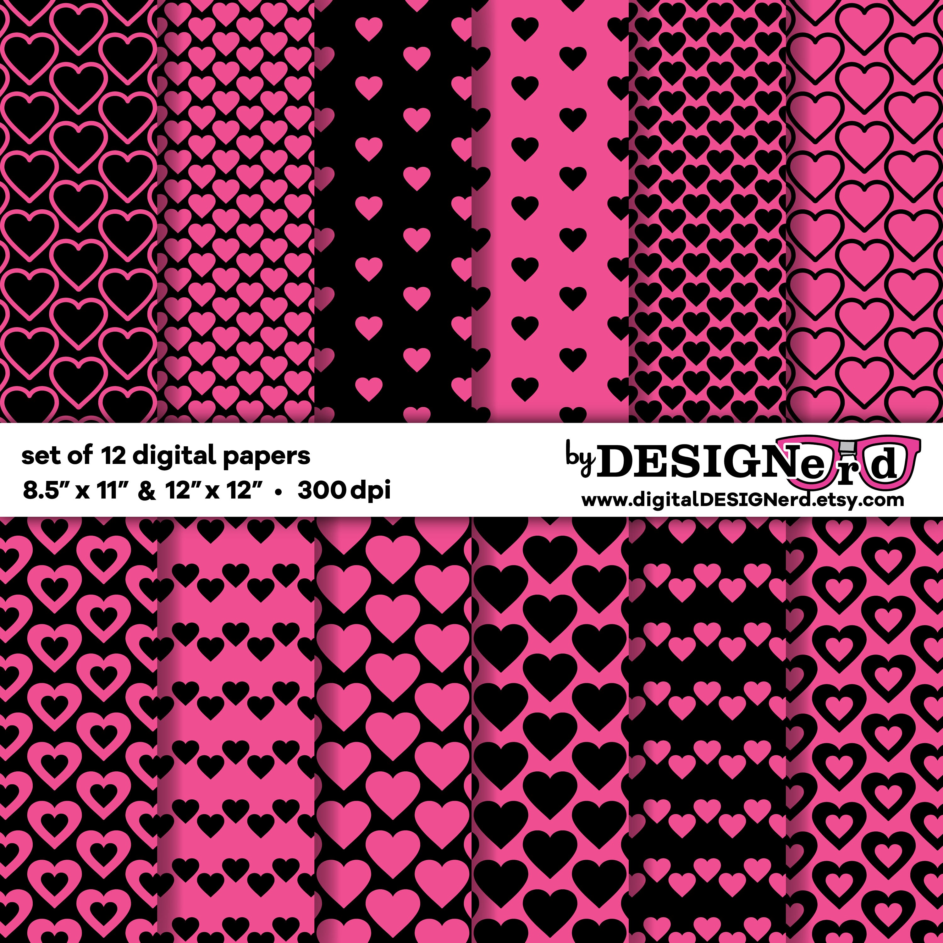Papercraft Bookbinding Pink and White Heart Digital Paper Printable ...