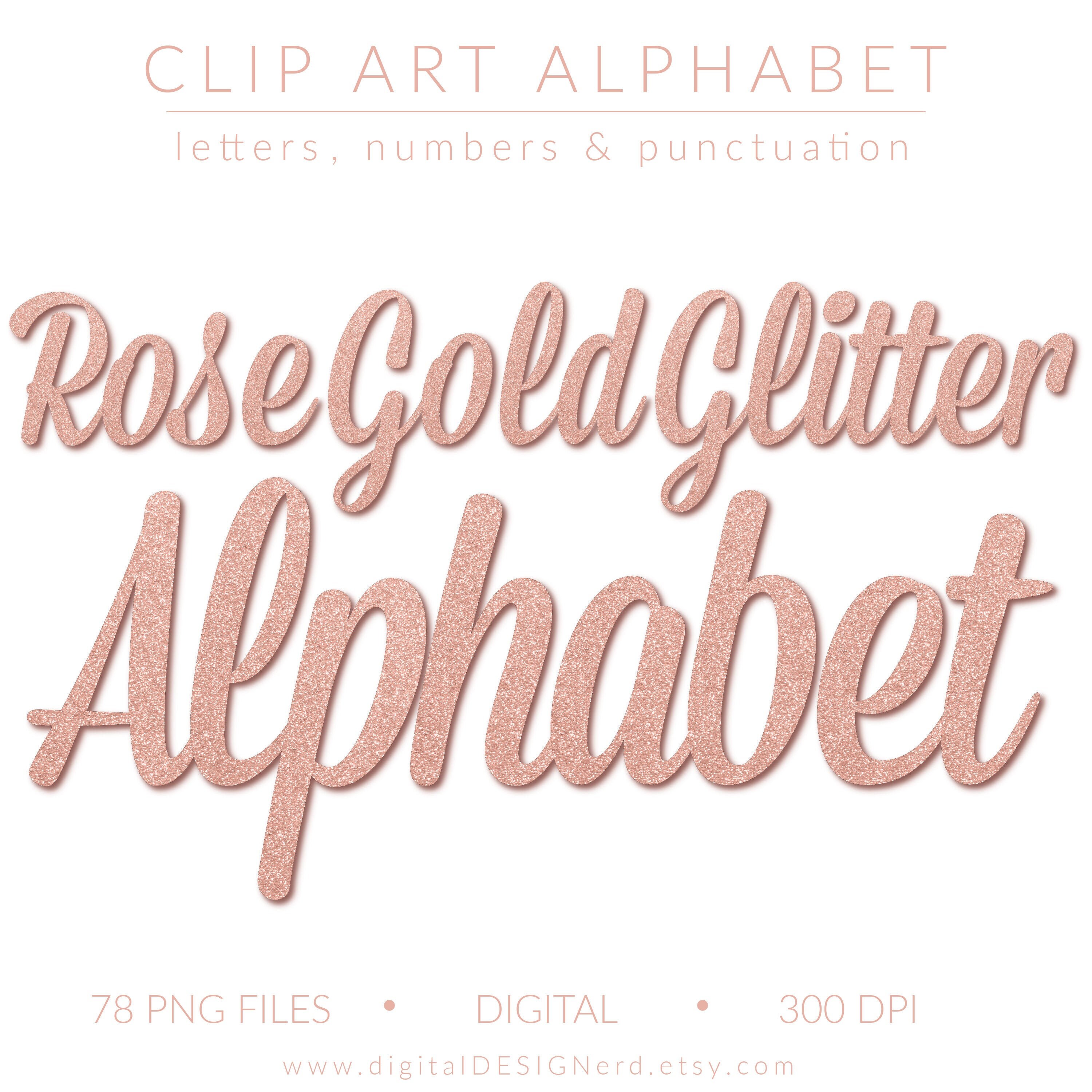 Rose Gold Glitter Alphabet Clip Art Letters Numbers & | Etsy