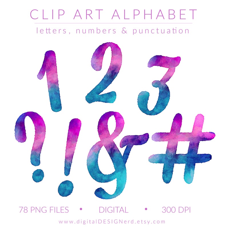 Clip Art Watercolor Alphabet Blue Purple & Pink Ombré - Etsy